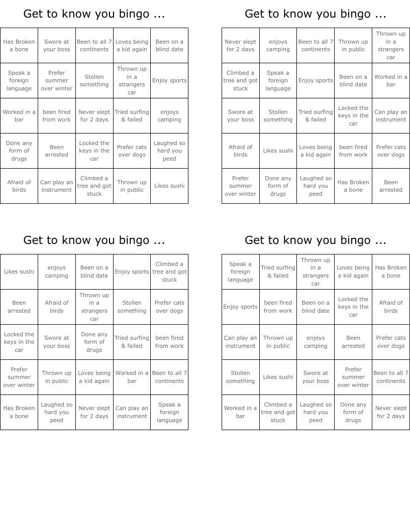 Get To Know You Bingo WordMint