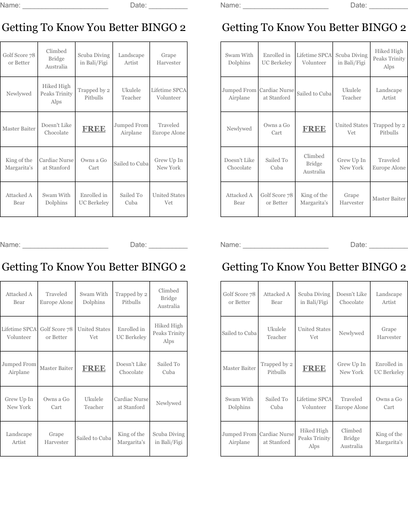 Getting To Know You Better BINGO 2 - WordMint