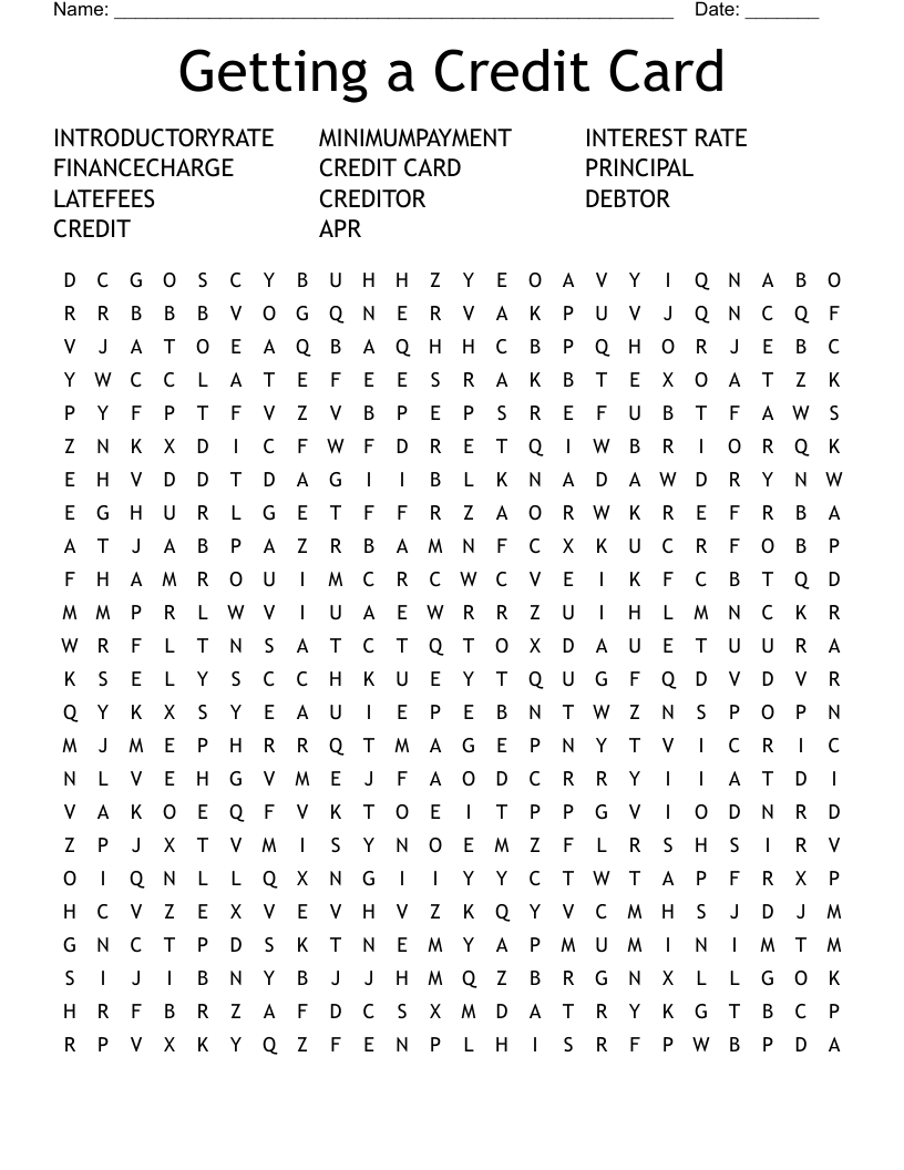 Getting a Credit Card Word Search - WordMint