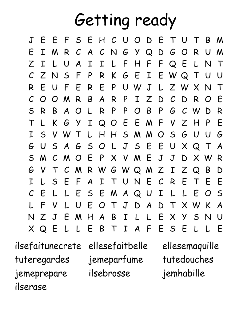 Getting ready Word Search - WordMint