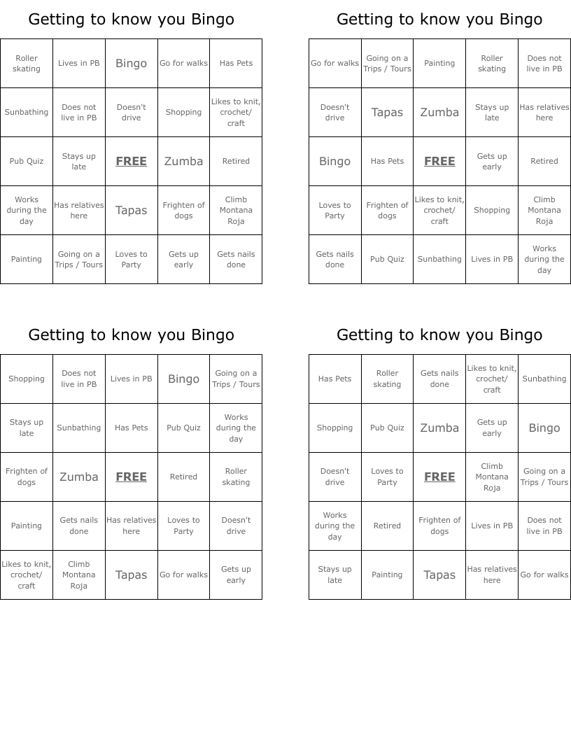 Getting to know you Bingo - WordMint