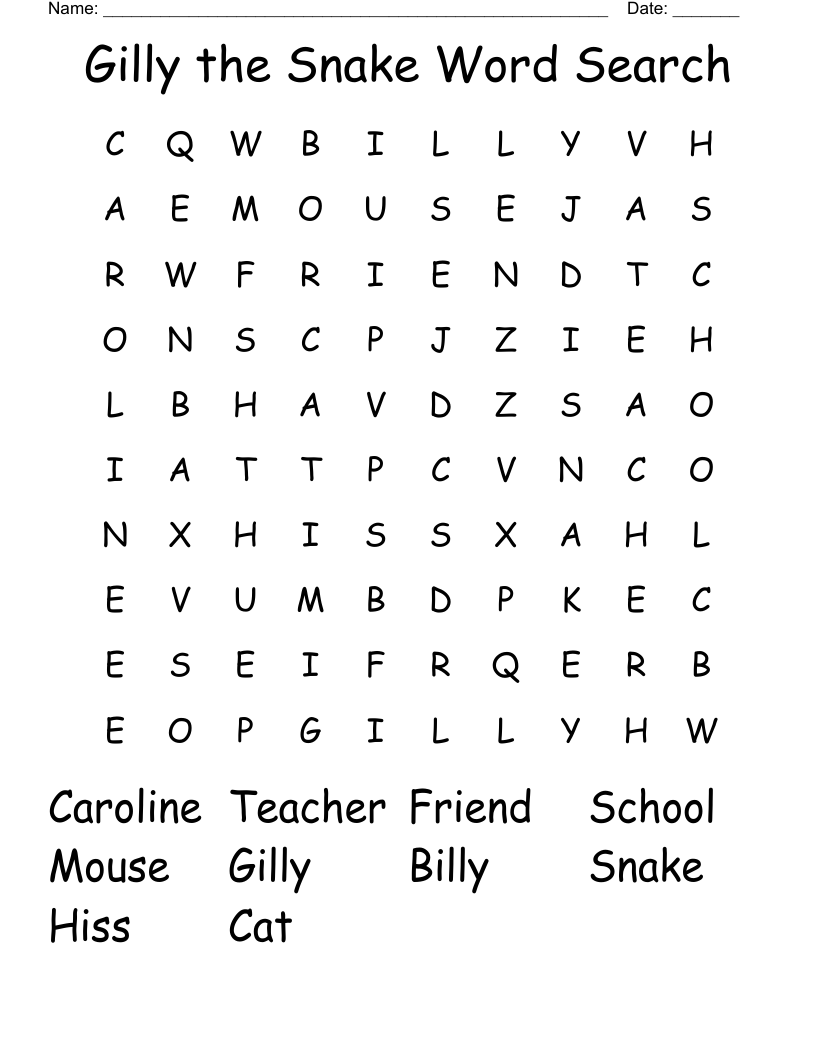 Gilly the Snake Word Search - WordMint