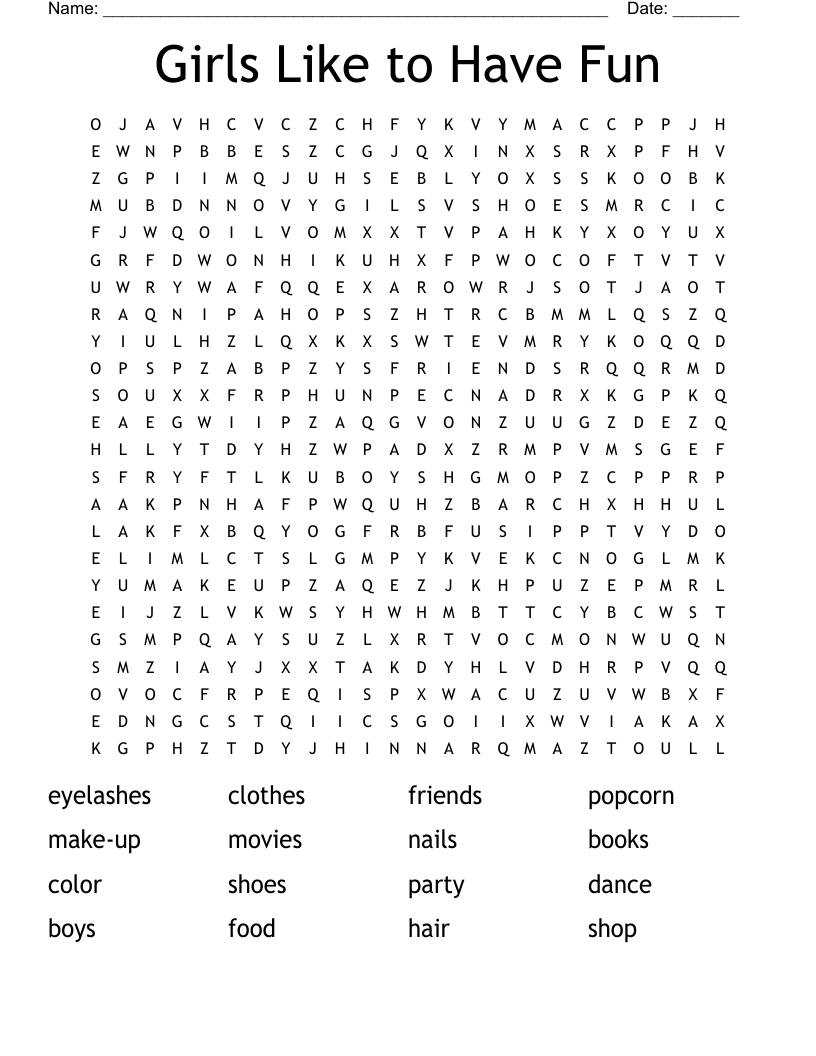 Girls Like to Have Fun Word Search - WordMint
