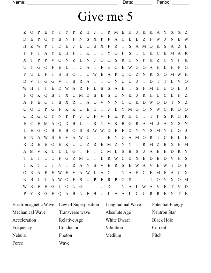 Give Me 5 Word Search WordMint