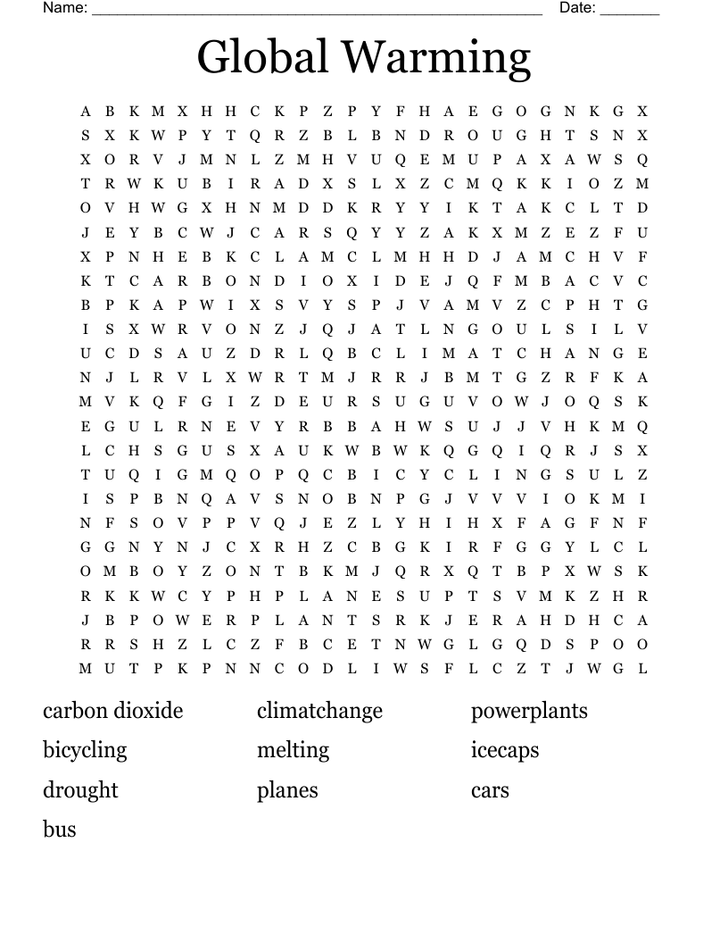 Global Warming Word Search - WordMint