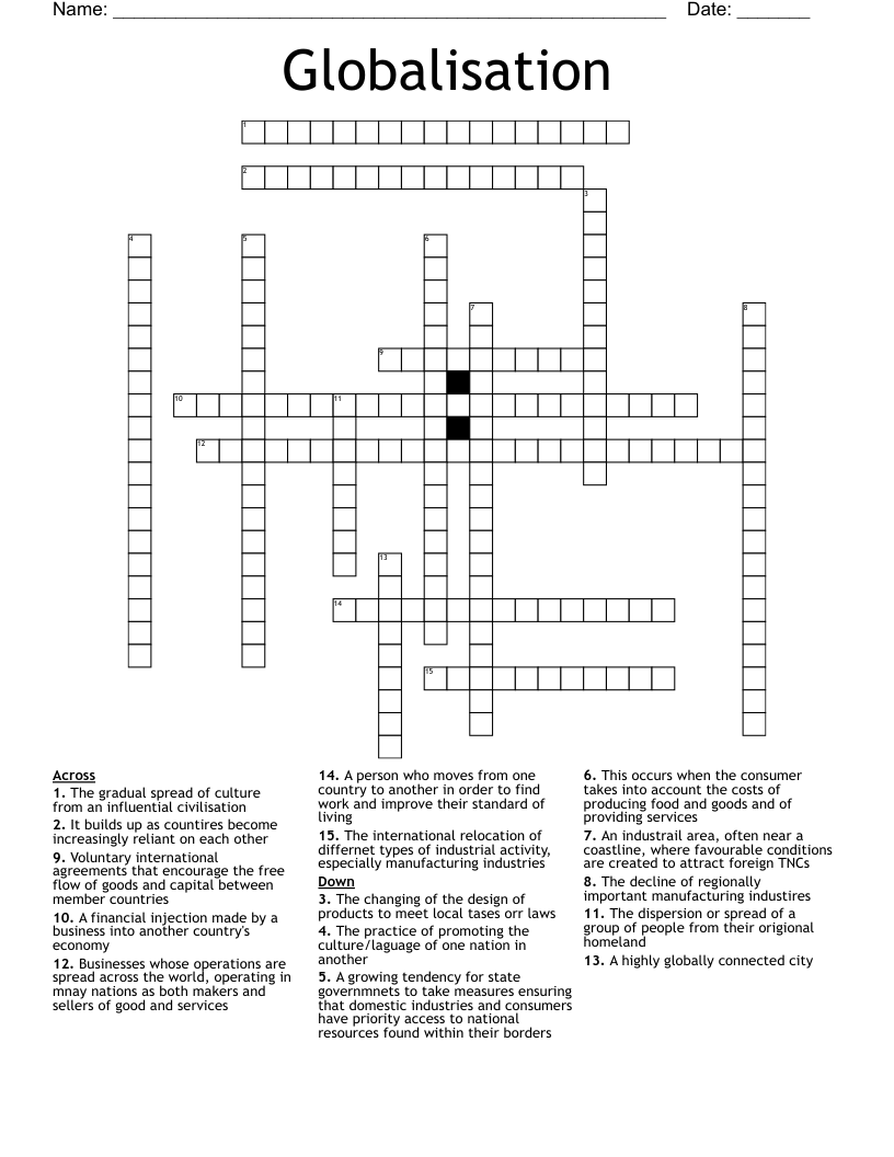 Globalisation Crossword - WordMint