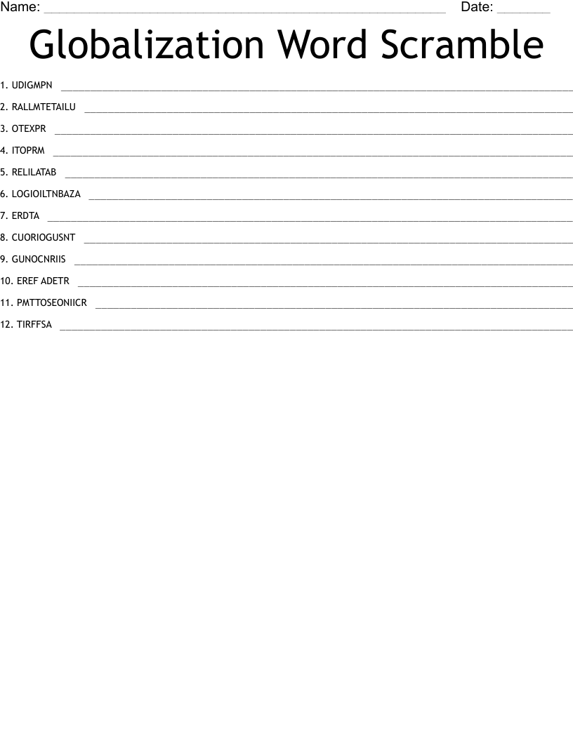 Globalization Word Scramble - WordMint