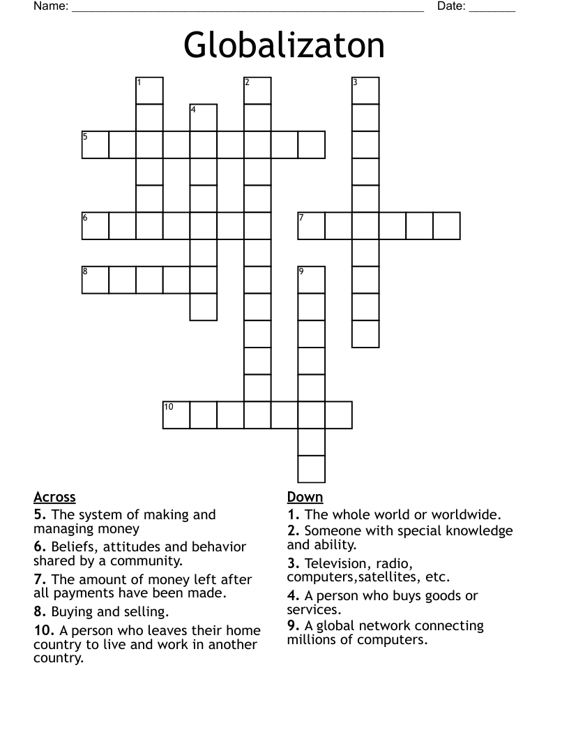 Globalizaton Crossword - WordMint