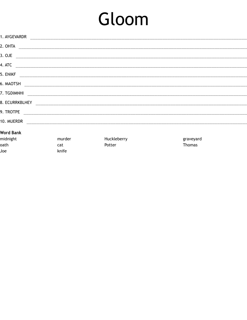 Gloom Word Scramble - WordMint