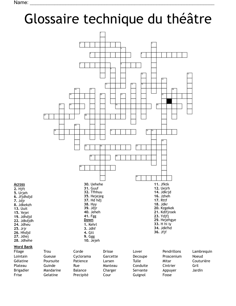 Glossaire technique du théâtre Crossword - WordMint