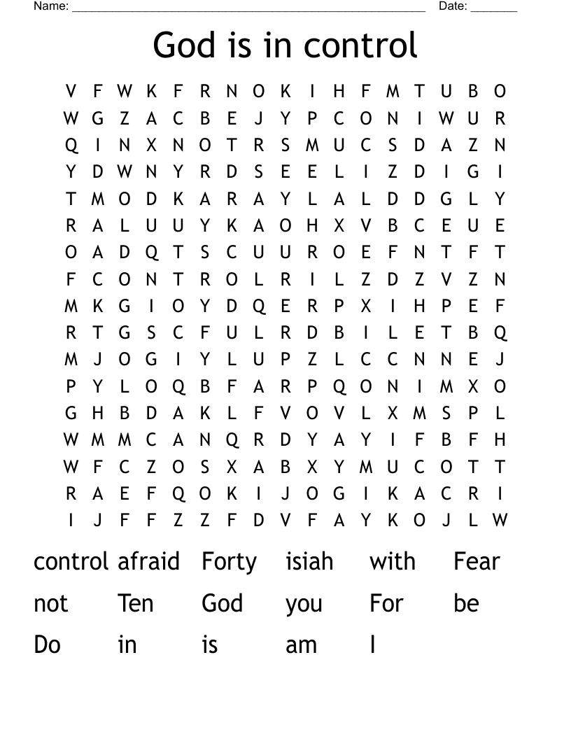 God is in control Word Search - WordMint