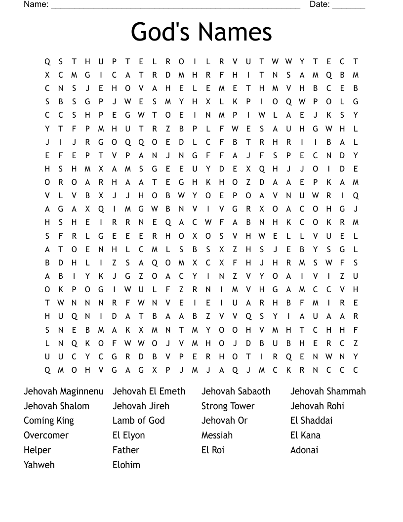 God s Names Word Search WordMint