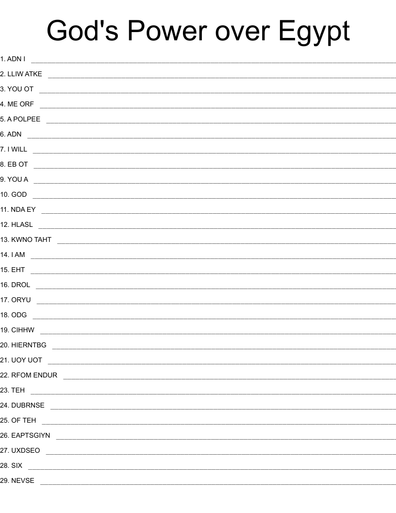 God's Power over Egypt Word Scramble - WordMint