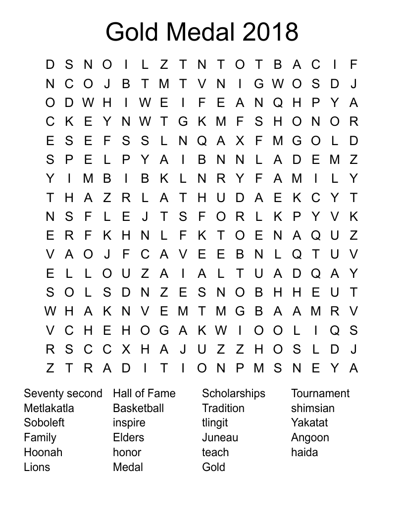 Gold Medal 2018 Word Search - WordMint