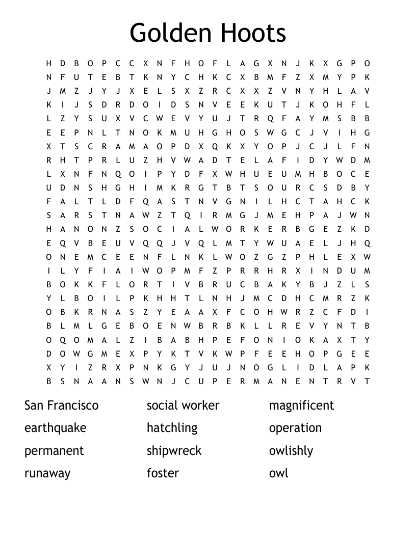 Golden Hoots Word Search - WordMint