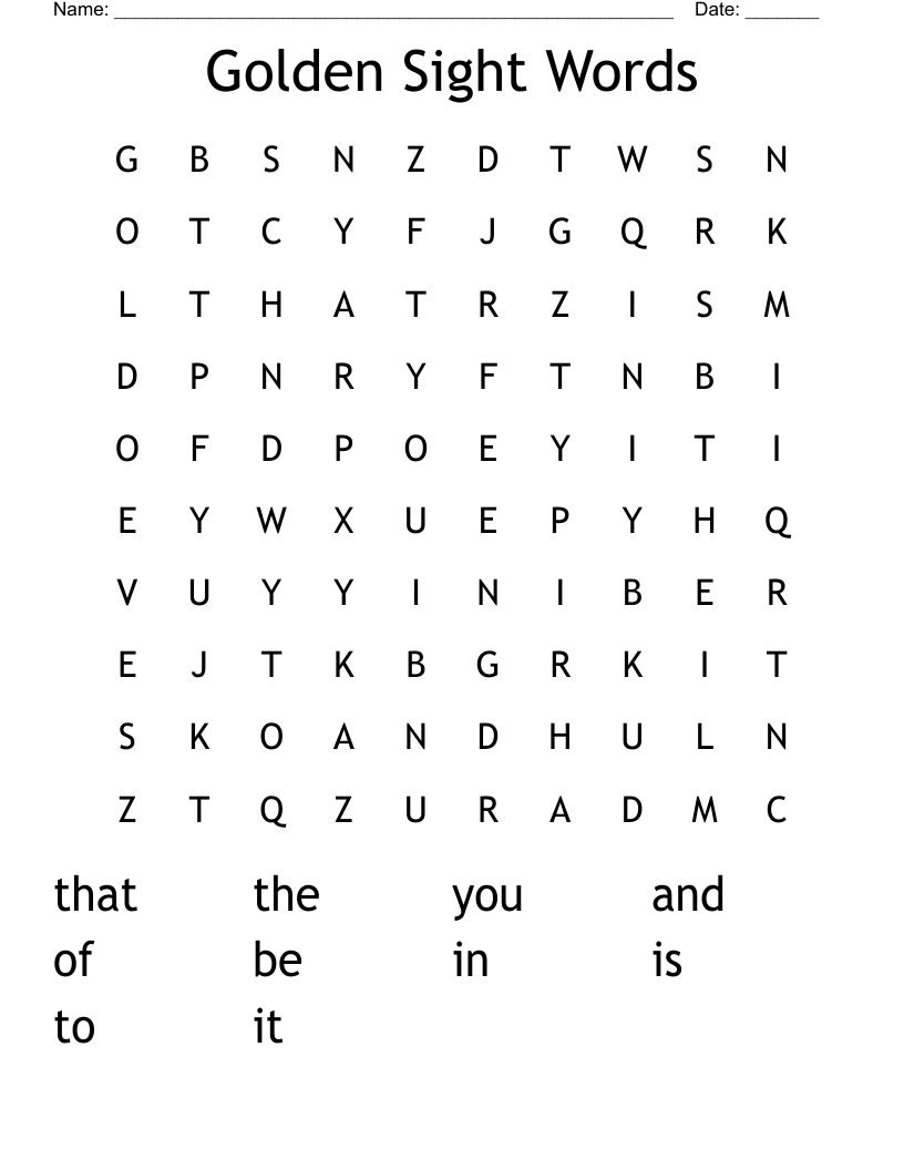 Golden Sight Words Word Search - WordMint