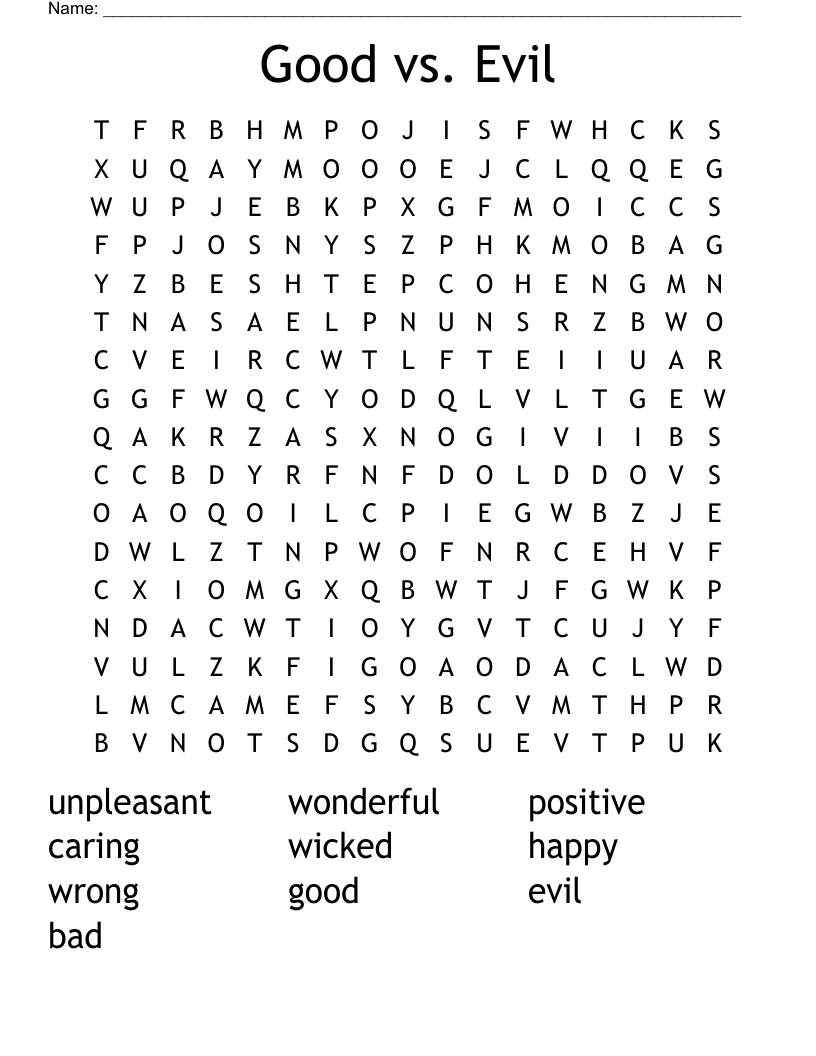 Good vs. Evil Word Search - WordMint