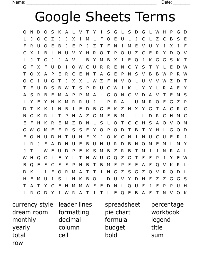 Google Sheets Terms Word Search WordMint