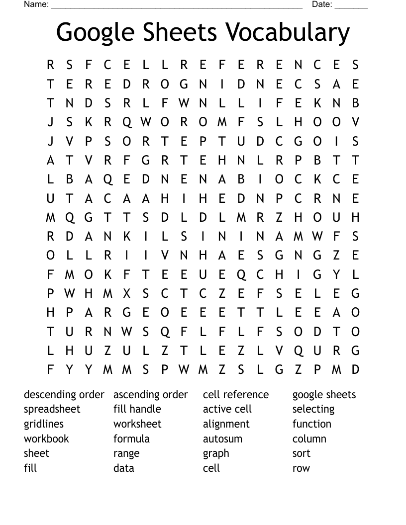 Google Sheets Vocabulary Word Search WordMint
