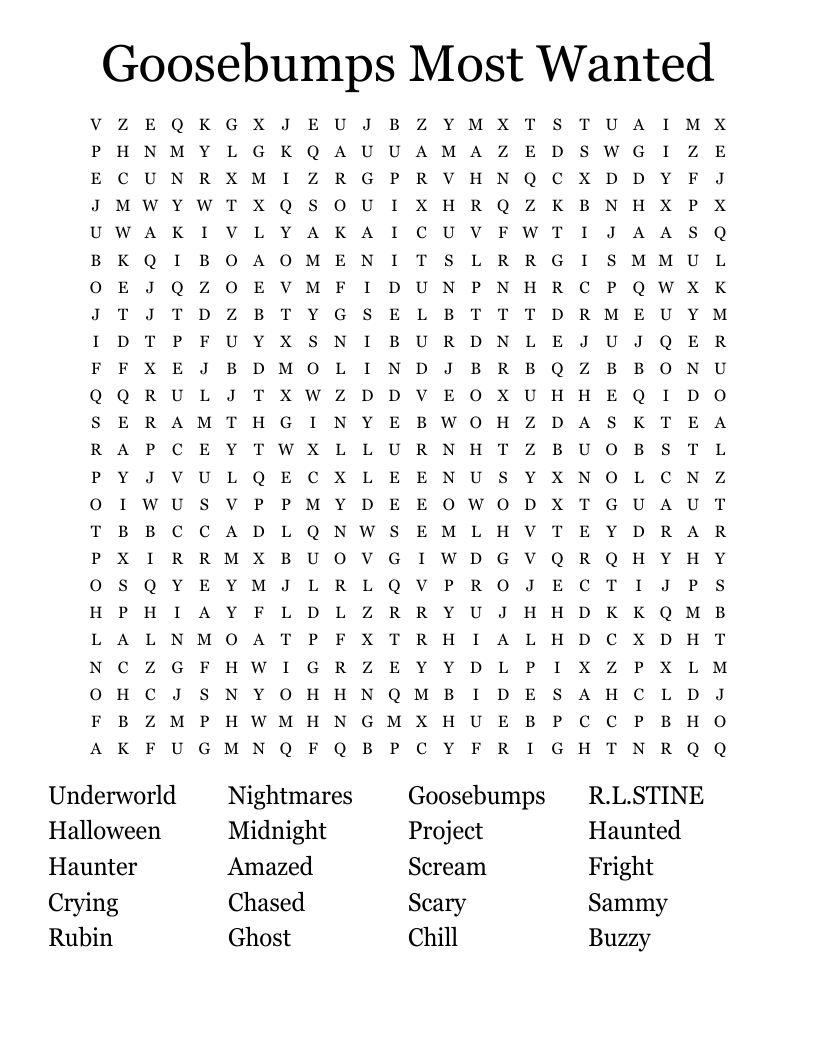 Goosebumps Most Wanted Word Search - WordMint