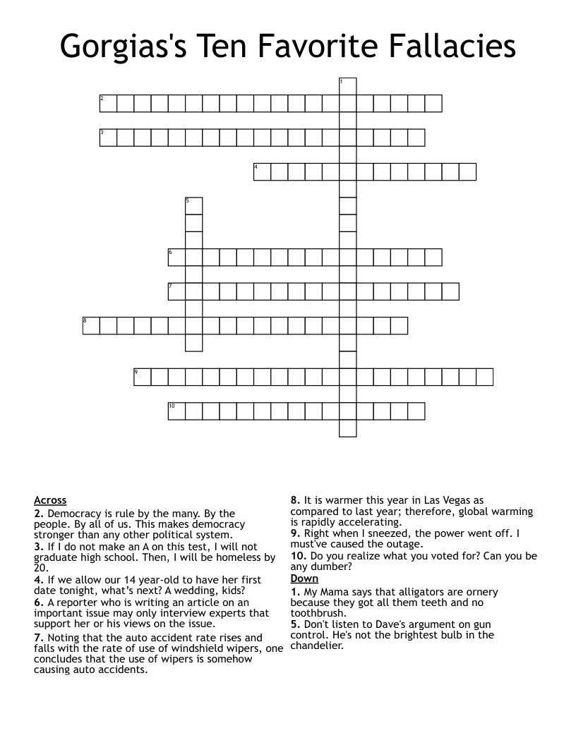 Gorgias's Ten Favorite Fallacies Crossword - WordMint