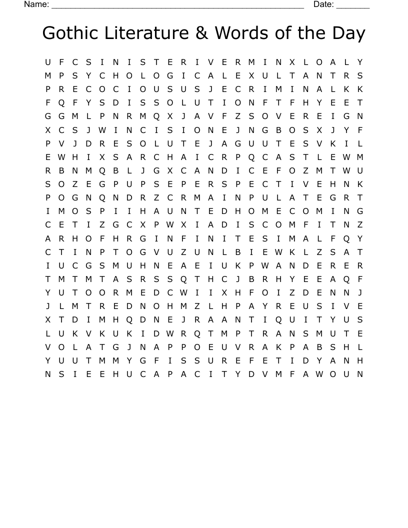 Gothic Literature & Words of the Day Word Search - WordMint