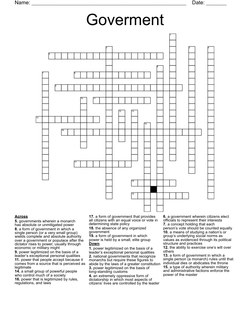 Goverment Crossword - WordMint