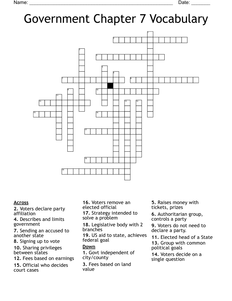 Government Chapter 7 Vocabulary Crossword - WordMint