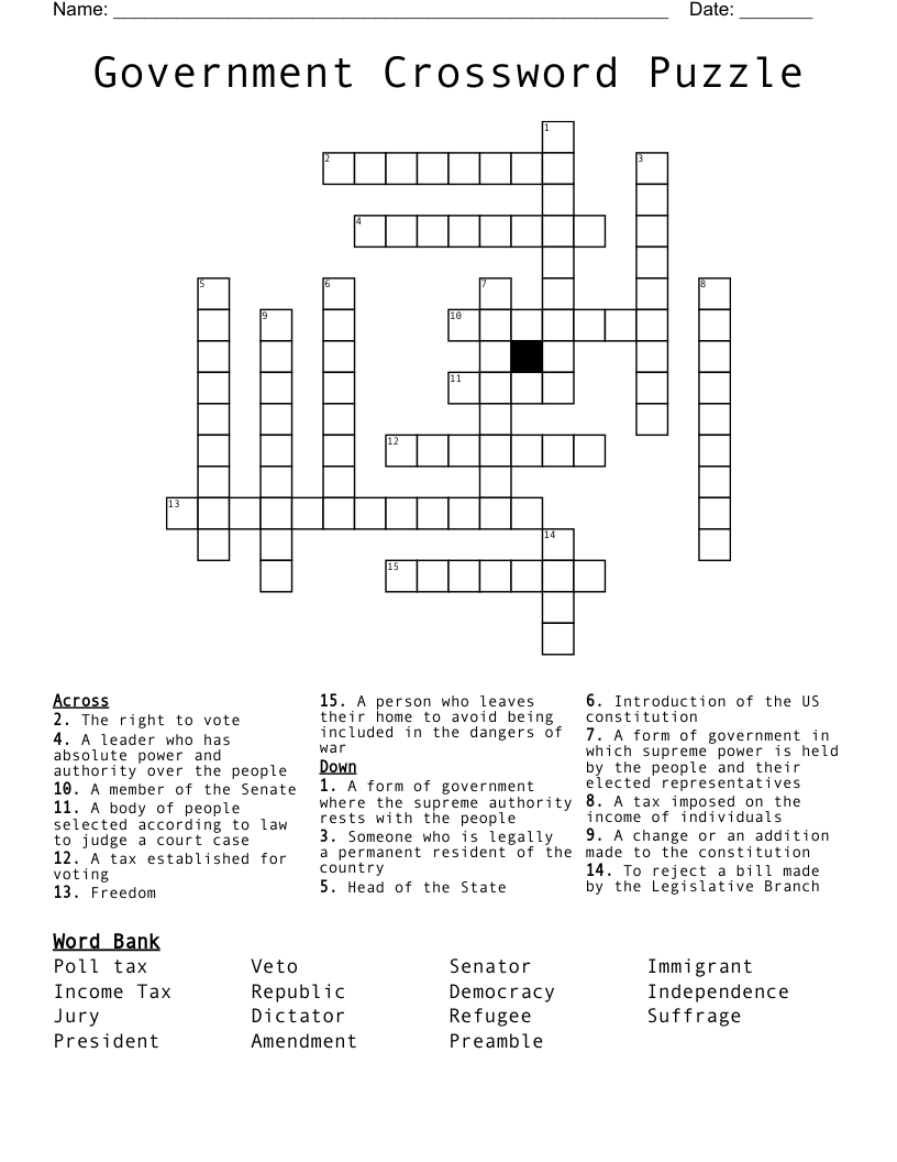 Government Crossword Puzzle - WordMint