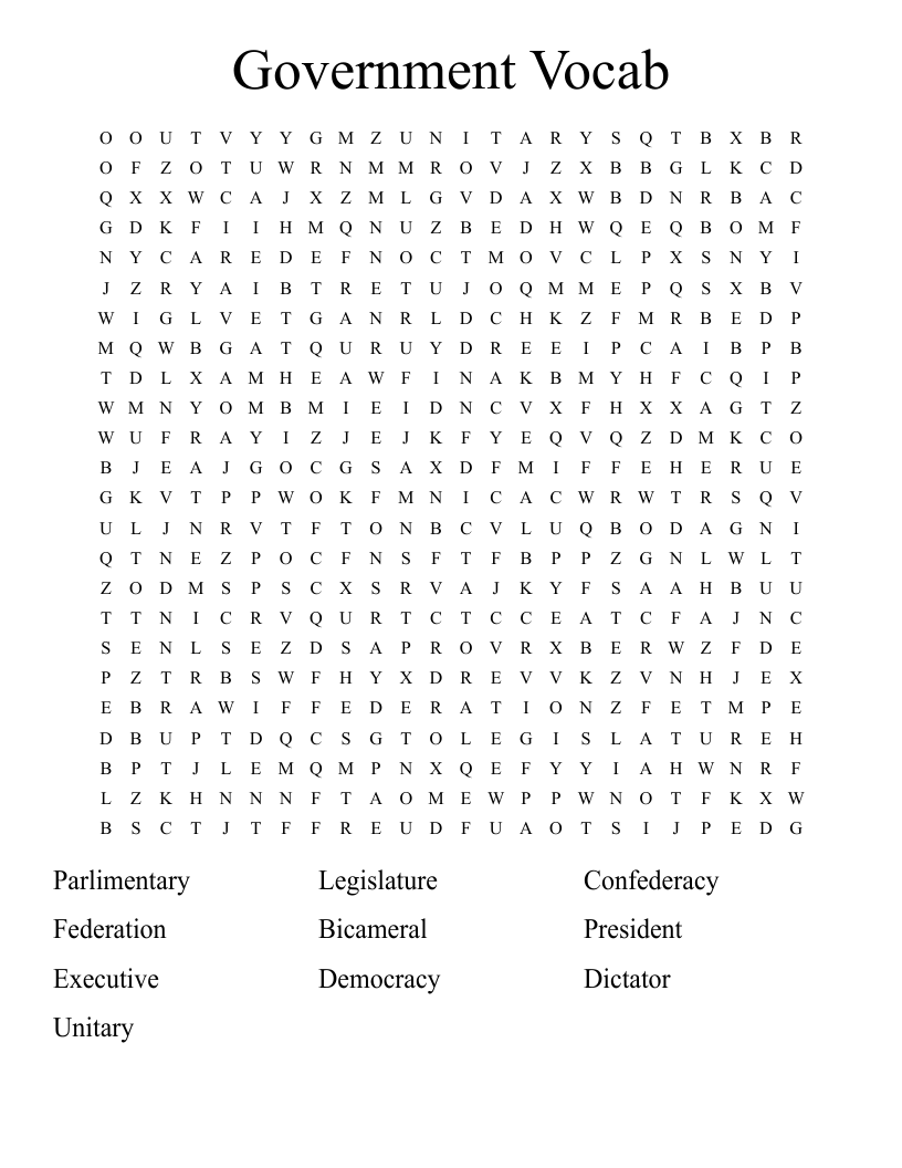 Government Vocab Word Search - WordMint