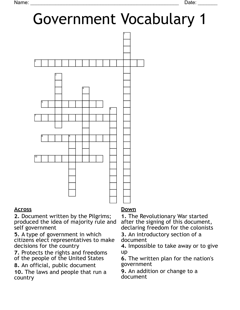 Government Vocabulary 1 Crossword - WordMint