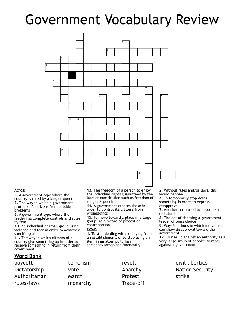 Government Vocabulary Review Crossword - WordMint