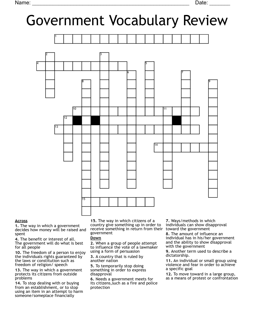 Government Vocabulary Review Crossword - WordMint