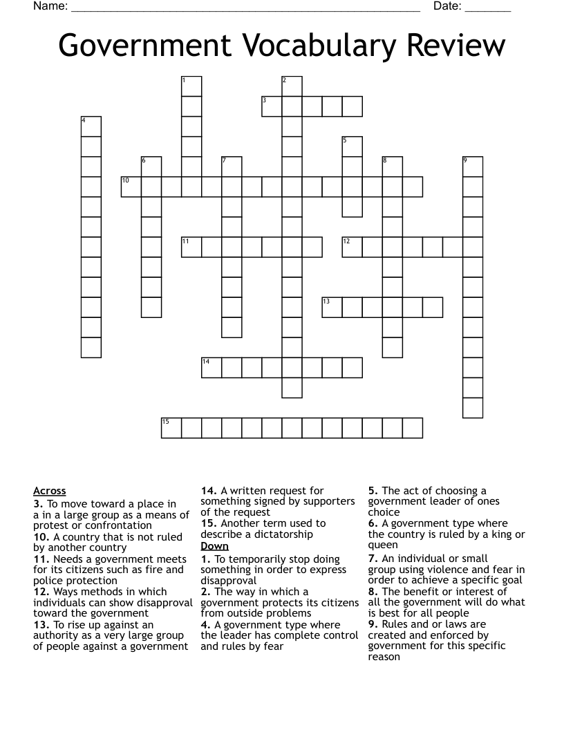 Government Vocabulary Review Crossword - WordMint