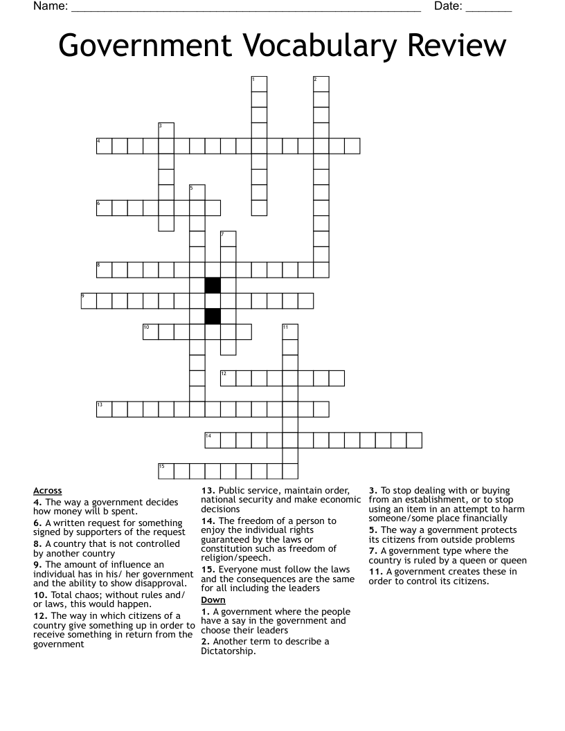 Government Vocabulary Review Crossword - WordMint