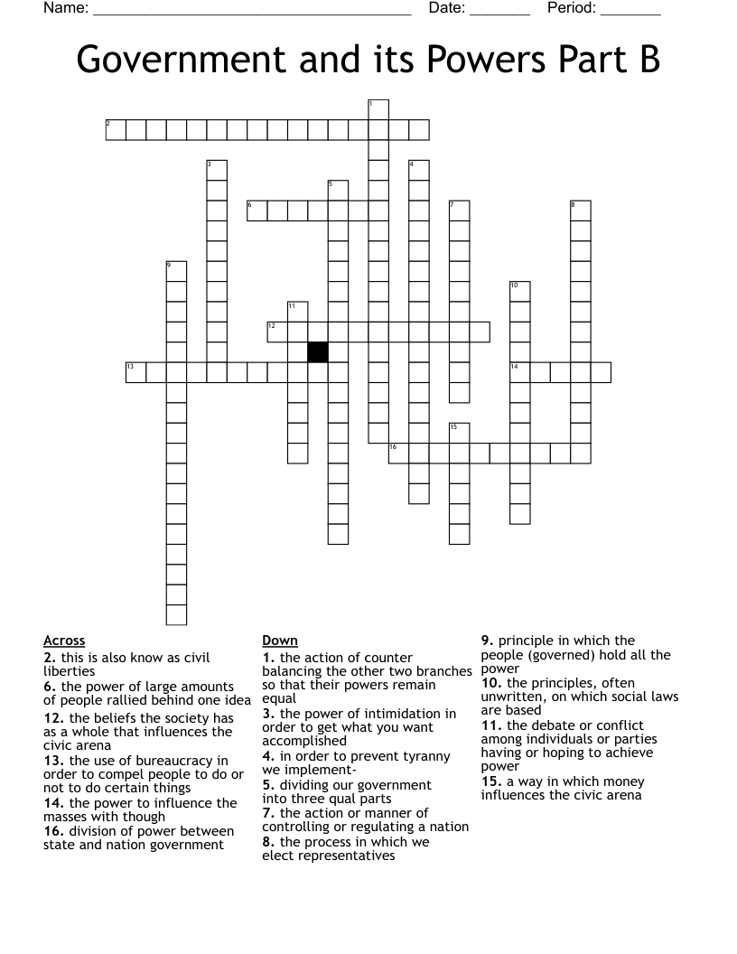 Government and its Powers Part B Crossword - WordMint