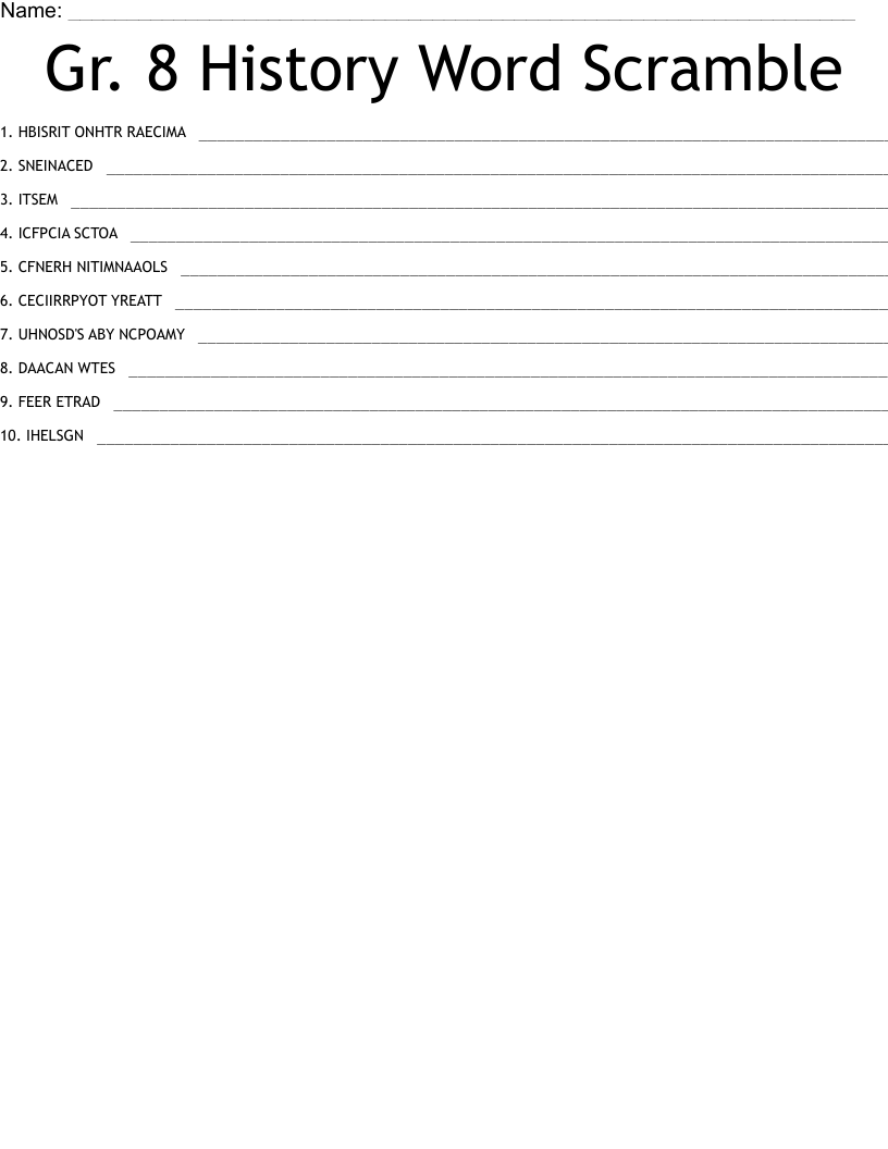 Gr. 8 History Word Scramble - WordMint