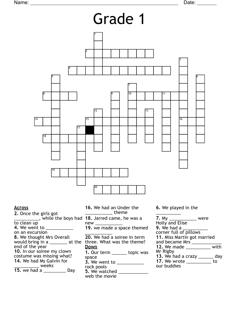 Grade 1 Crossword WordMint