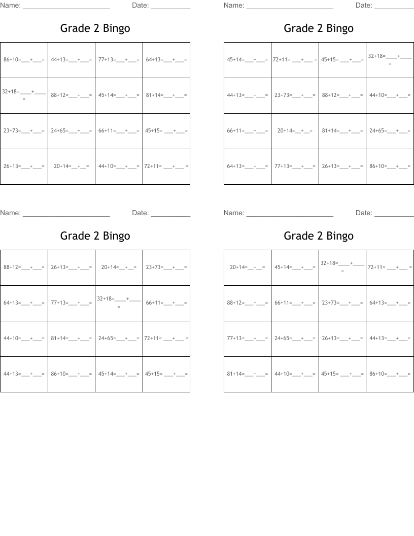 Grade 2 Bingo - WordMint