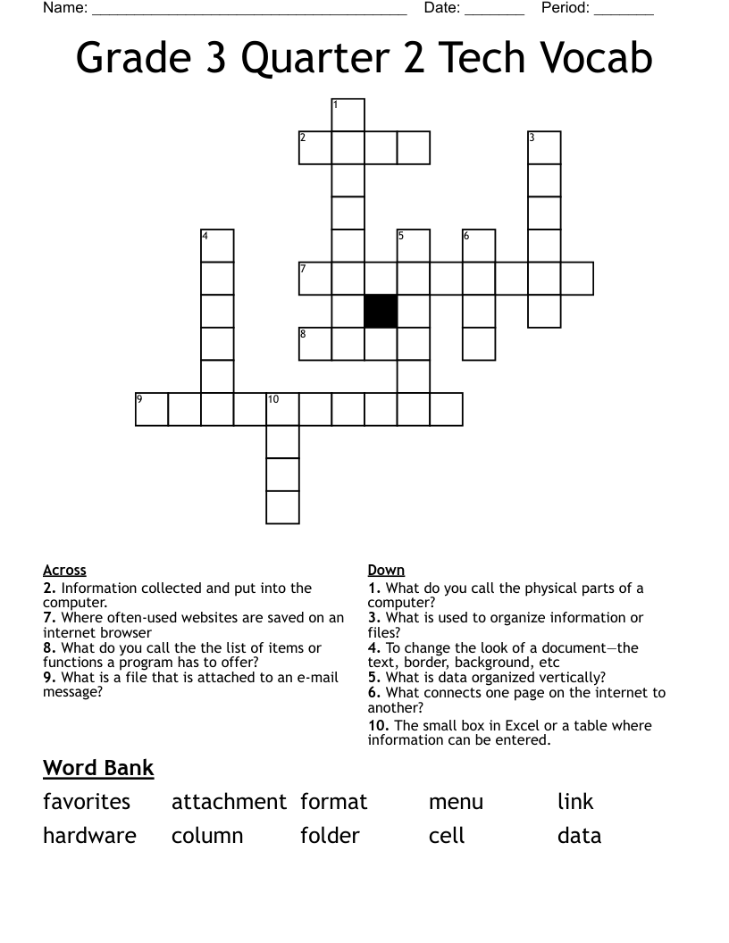 Grade 3 Quarter 2 Tech Vocab Crossword WordMint