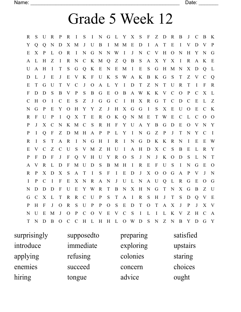 Grade 5 Week 12 Word Search - WordMint
