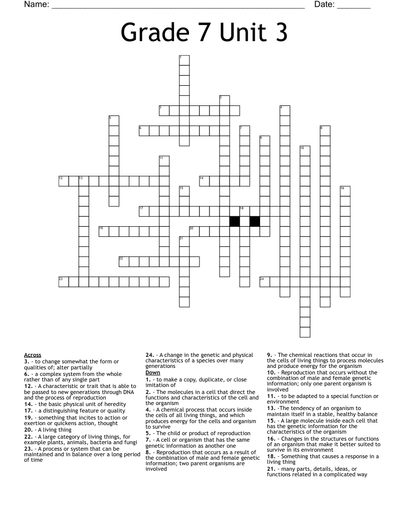 Grade 7 Unit 3 Crossword - WordMint