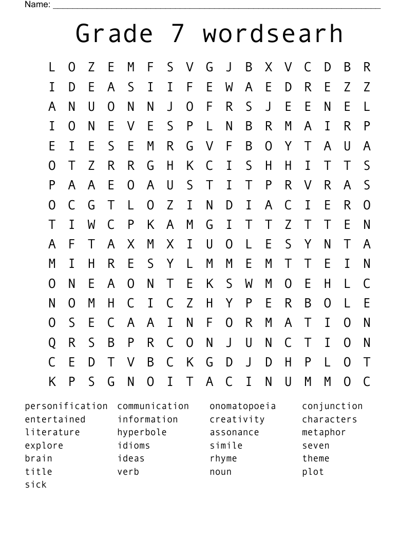 7th Grade Word Search Printable