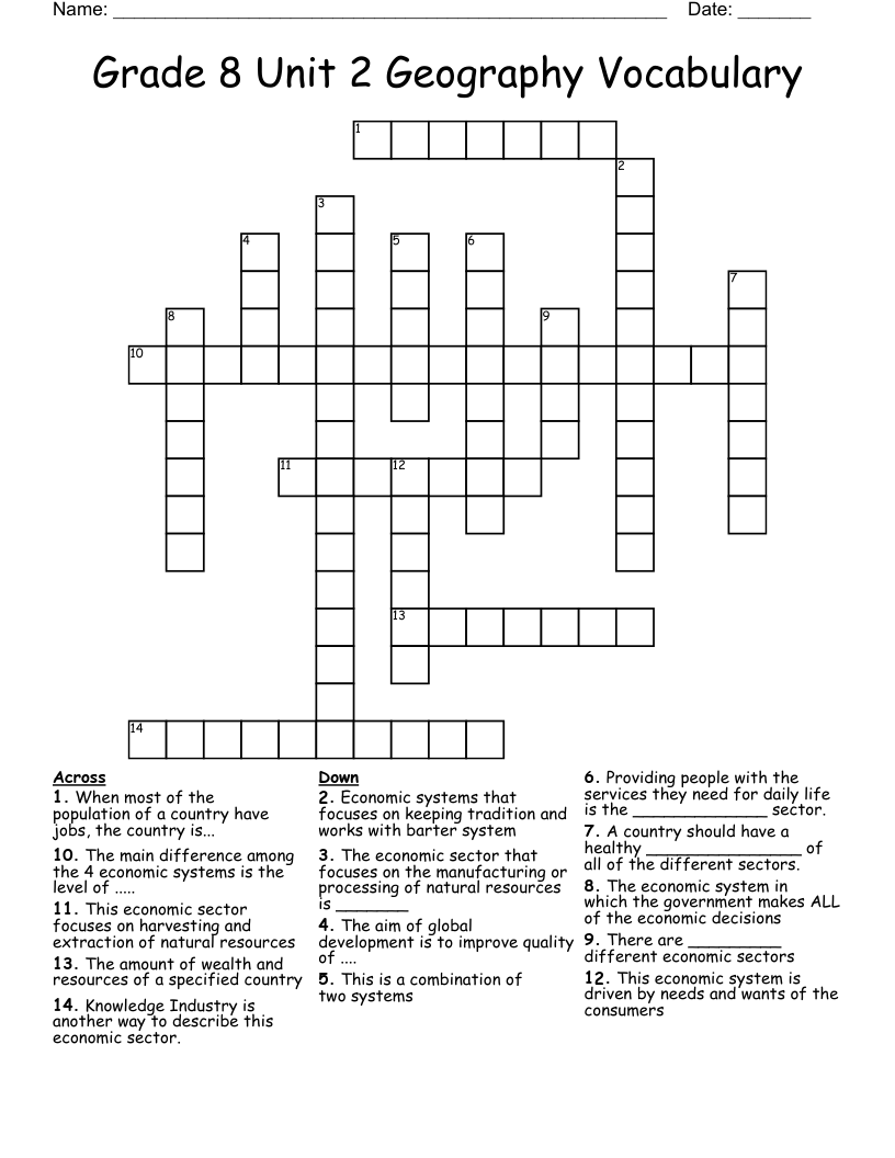 Grade 8 Unit 2 Geography Vocabulary Crossword - WordMint