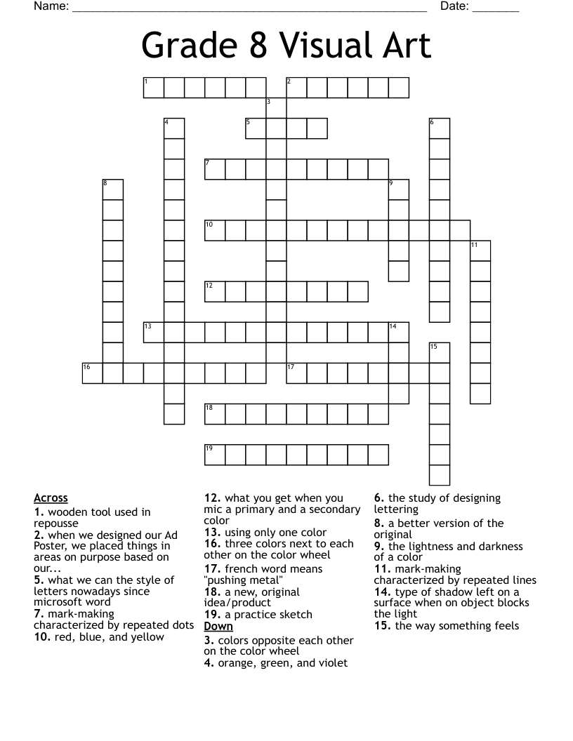 Grade 8 Visual Art Crossword WordMint