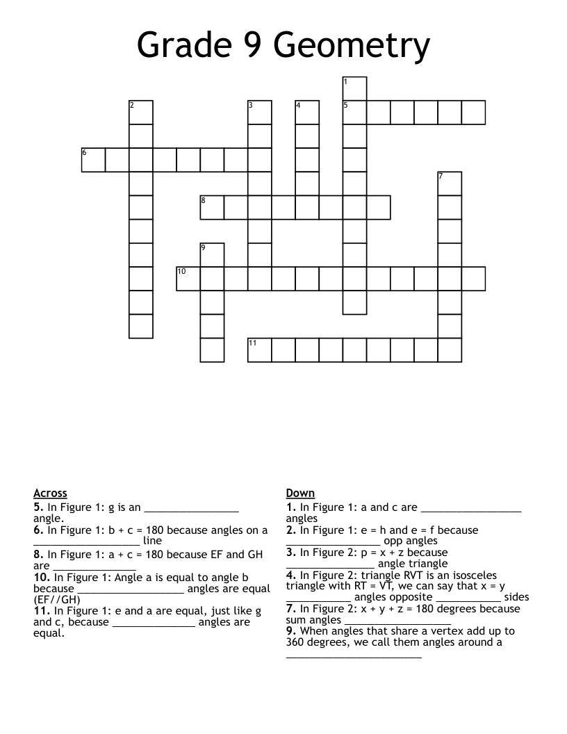 Grade 9 Geometry Crossword WordMint