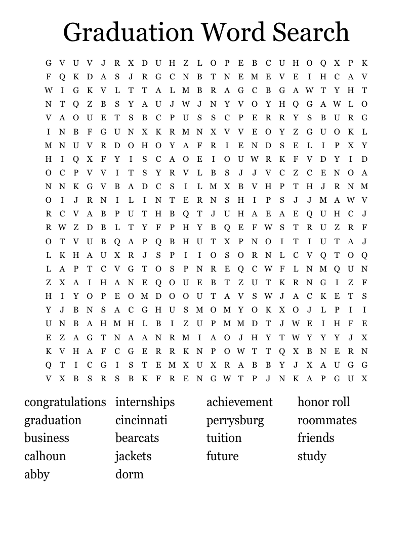 Graduation Word Search - WordMint