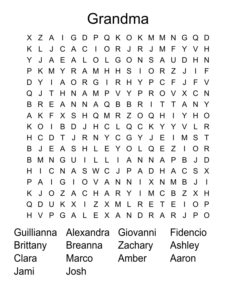 Grandma Word Search - WordMint