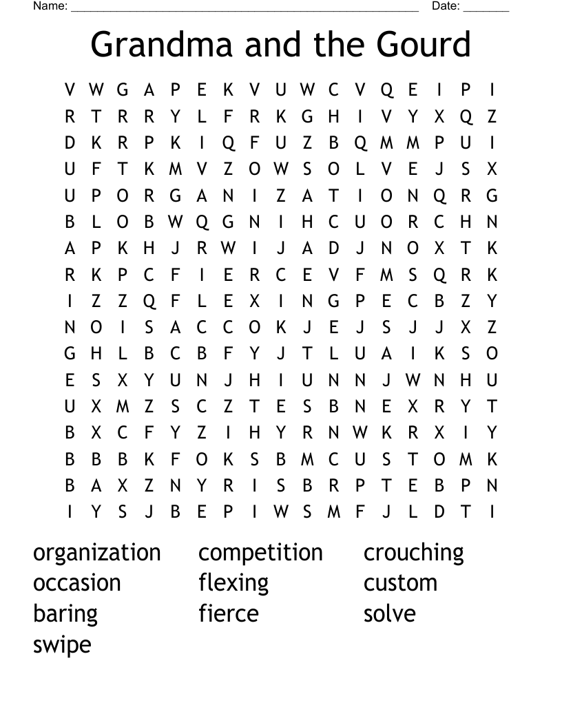 Grandma and the Gourd Word Search - WordMint