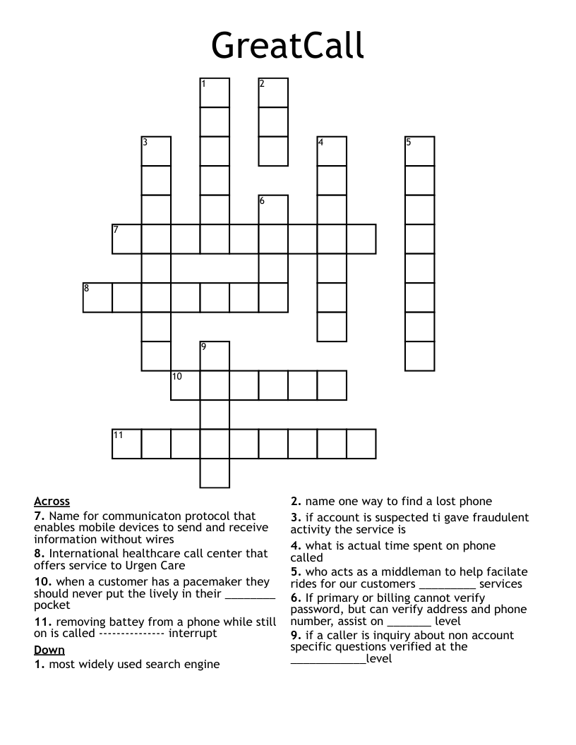 GreatCall Crossword - WordMint